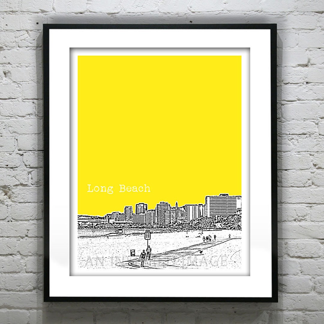 Long Beach California Poster Art Skyline Print Beach Item T4899 - Etsy