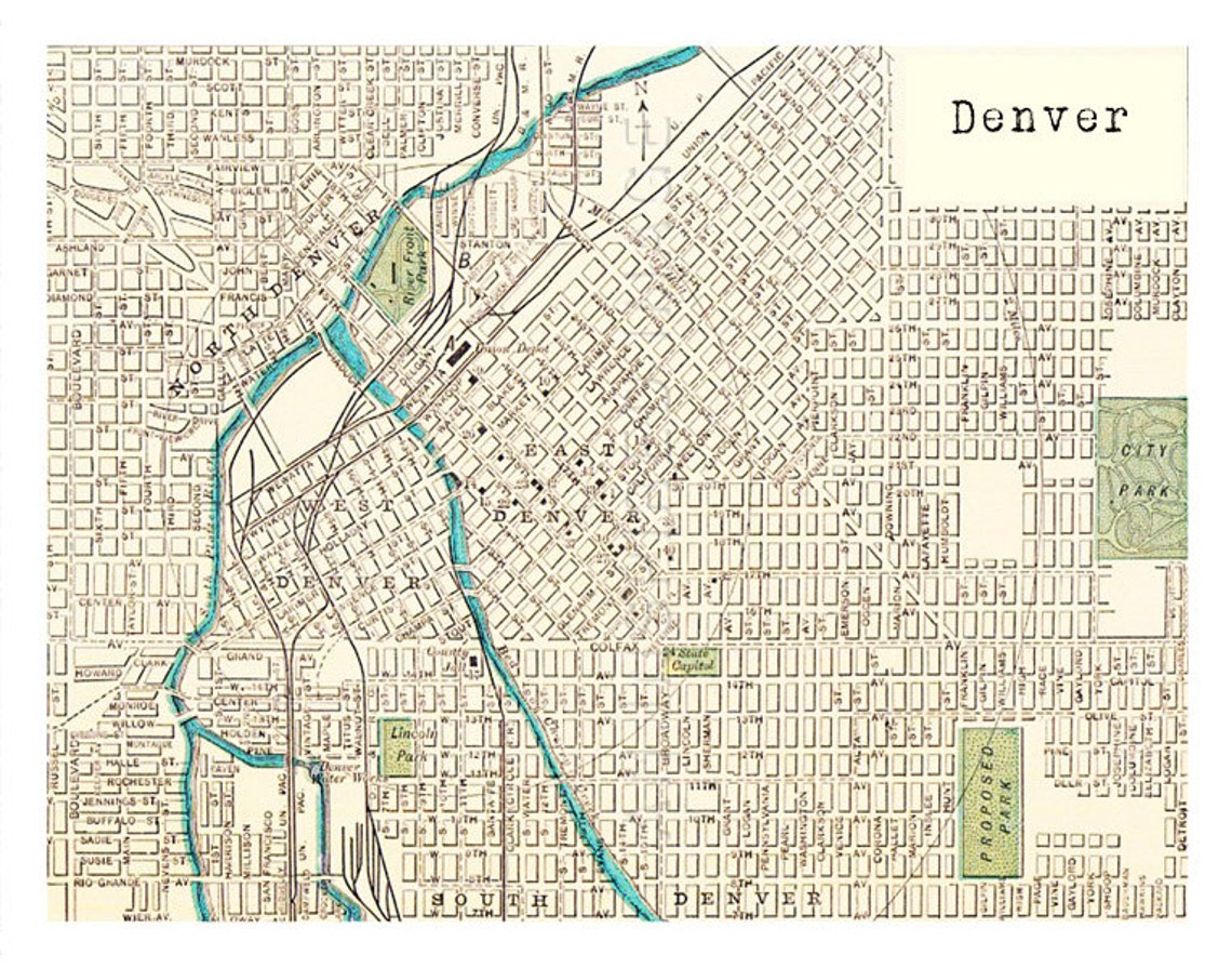Denver Colorado Poster Art Print Old Vintage Map CO Item T1252 | Etsy