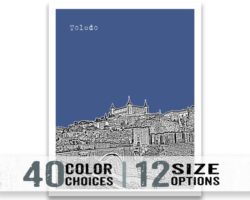 Toledo Spain Poster Alcazar of Toledo Art Print Skyline Item - Etsy