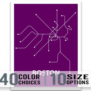 Boston Subway Map Poster Art Print Modern Line Drawing Item T2065 - Etsy