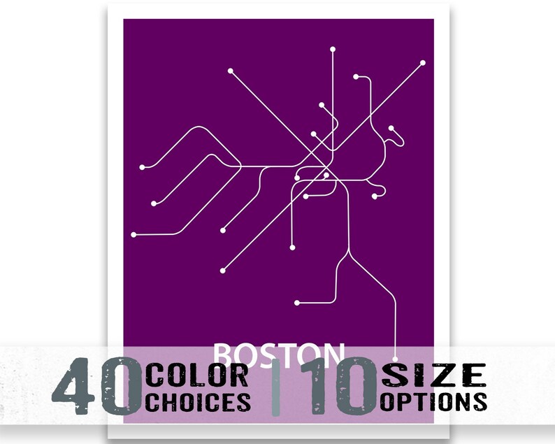 Boston Subway Map Poster Art Print Modern Line Drawing Item - Etsy