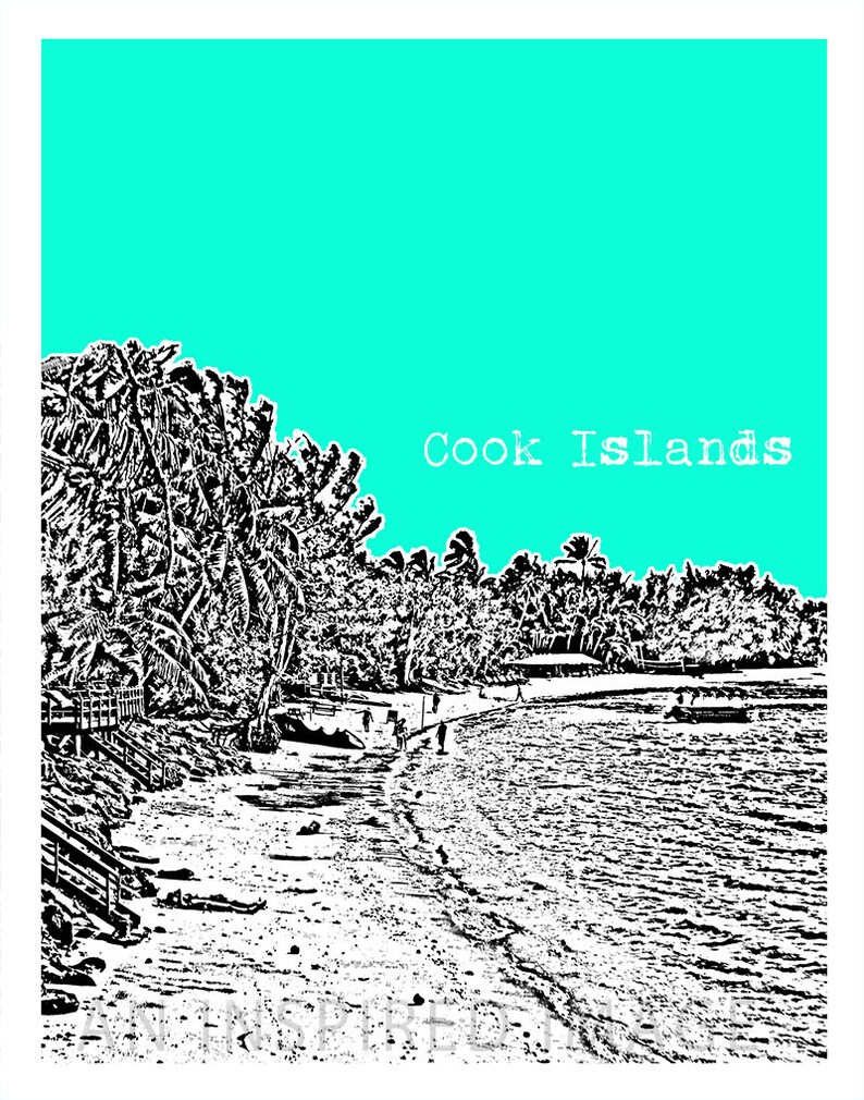 Cook Islands Poster Art Skyline Print New Zealand Item T2548 | Etsy