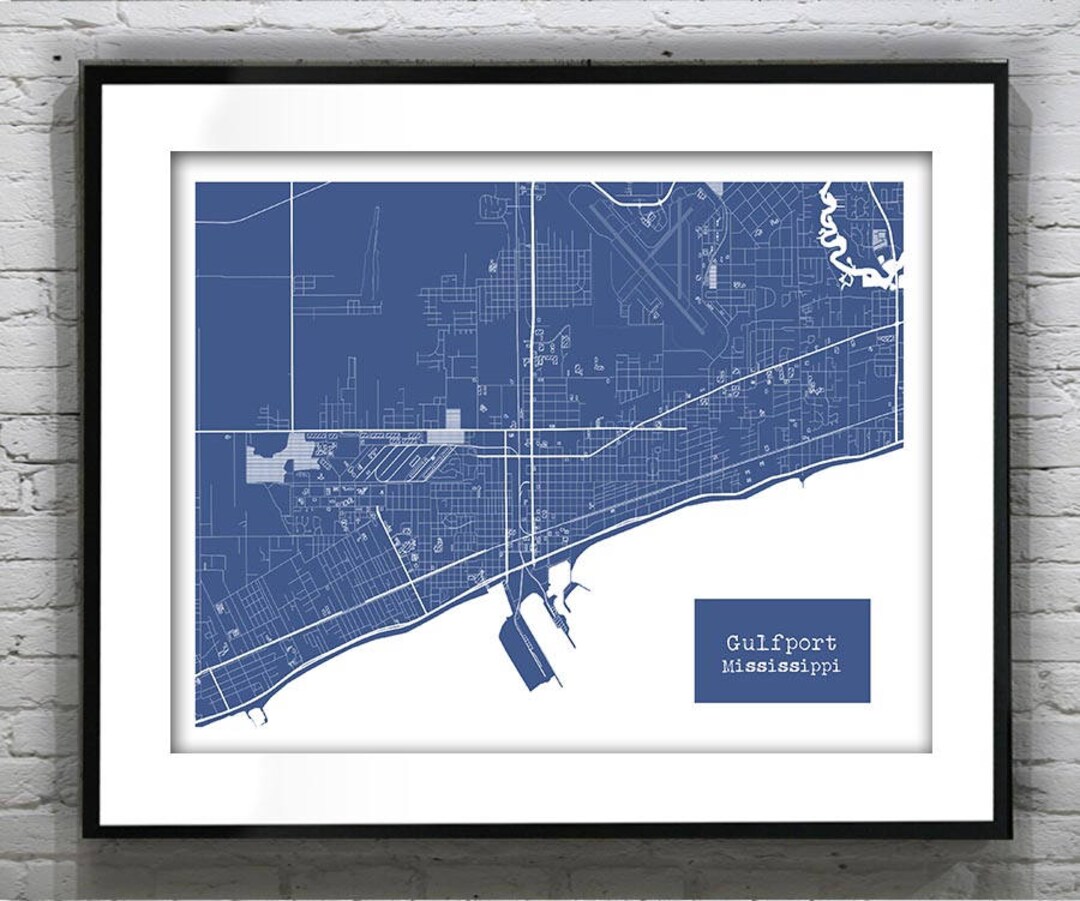 Gulfport Mississippi Blueprint Map Poster Art Print Several Sizes ...