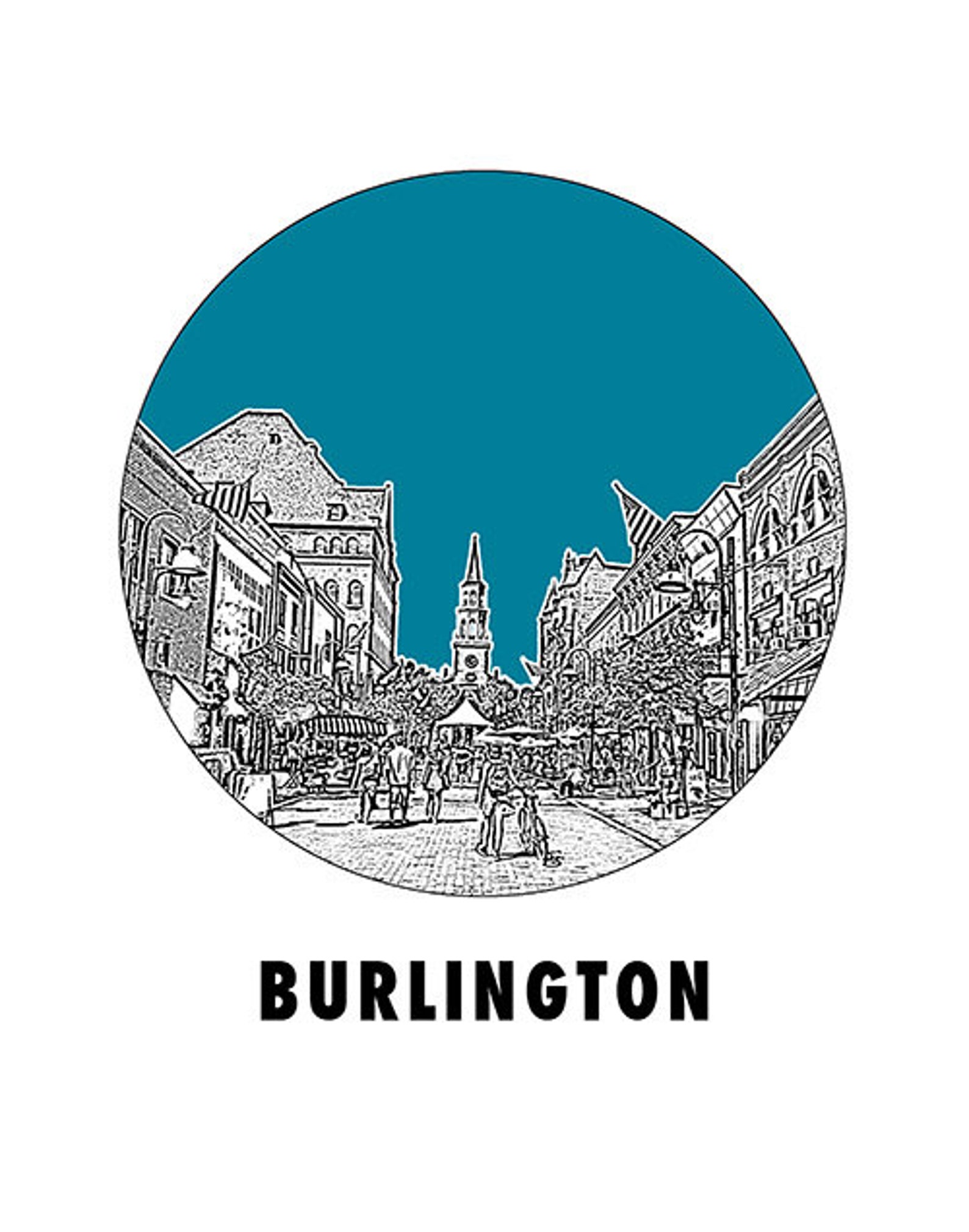 Burlington Vermont VT City Skyline Poster Print Art Church Street Round ...
