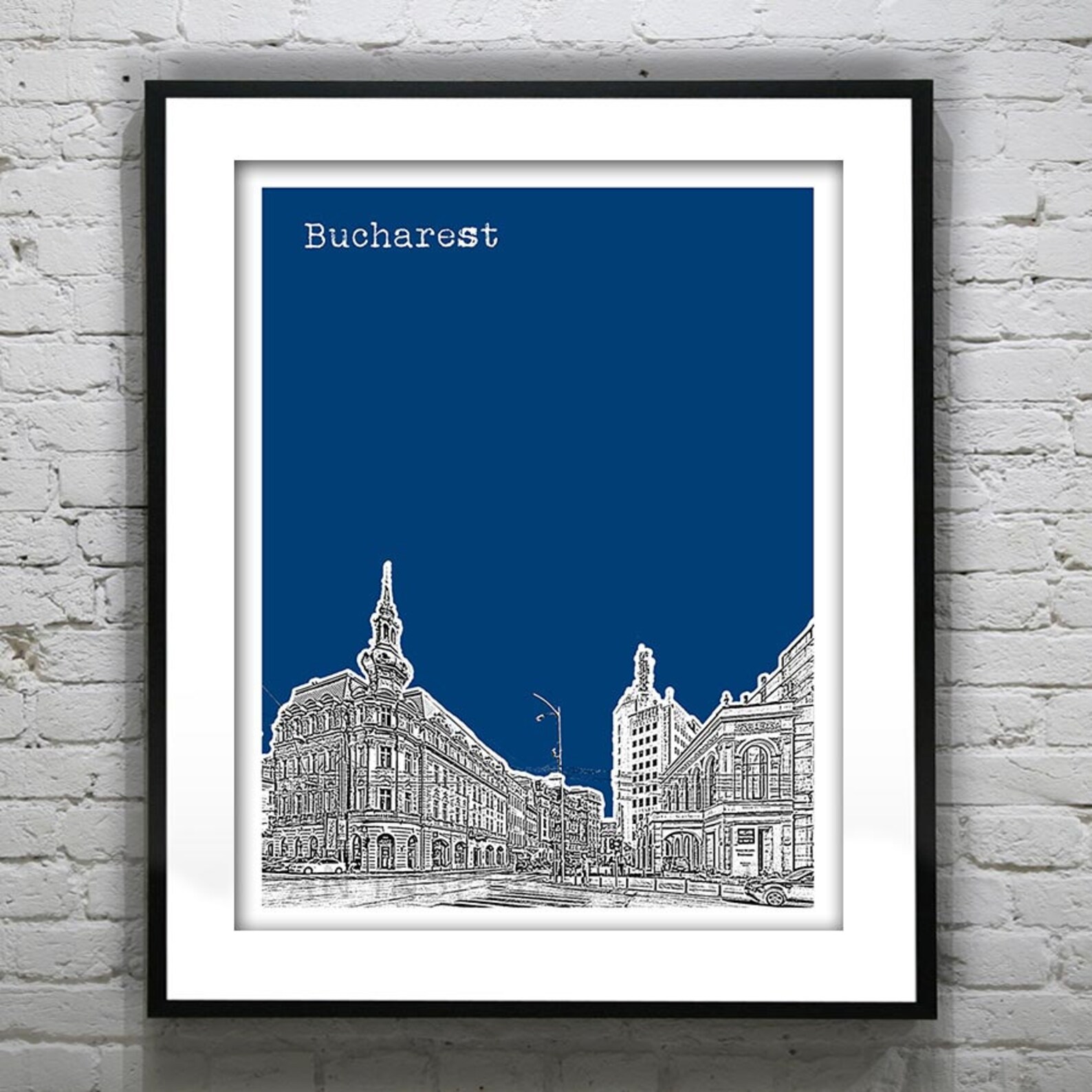 Bucharest Romania Skyline Art Print Poster Hotel Continental Calea ...