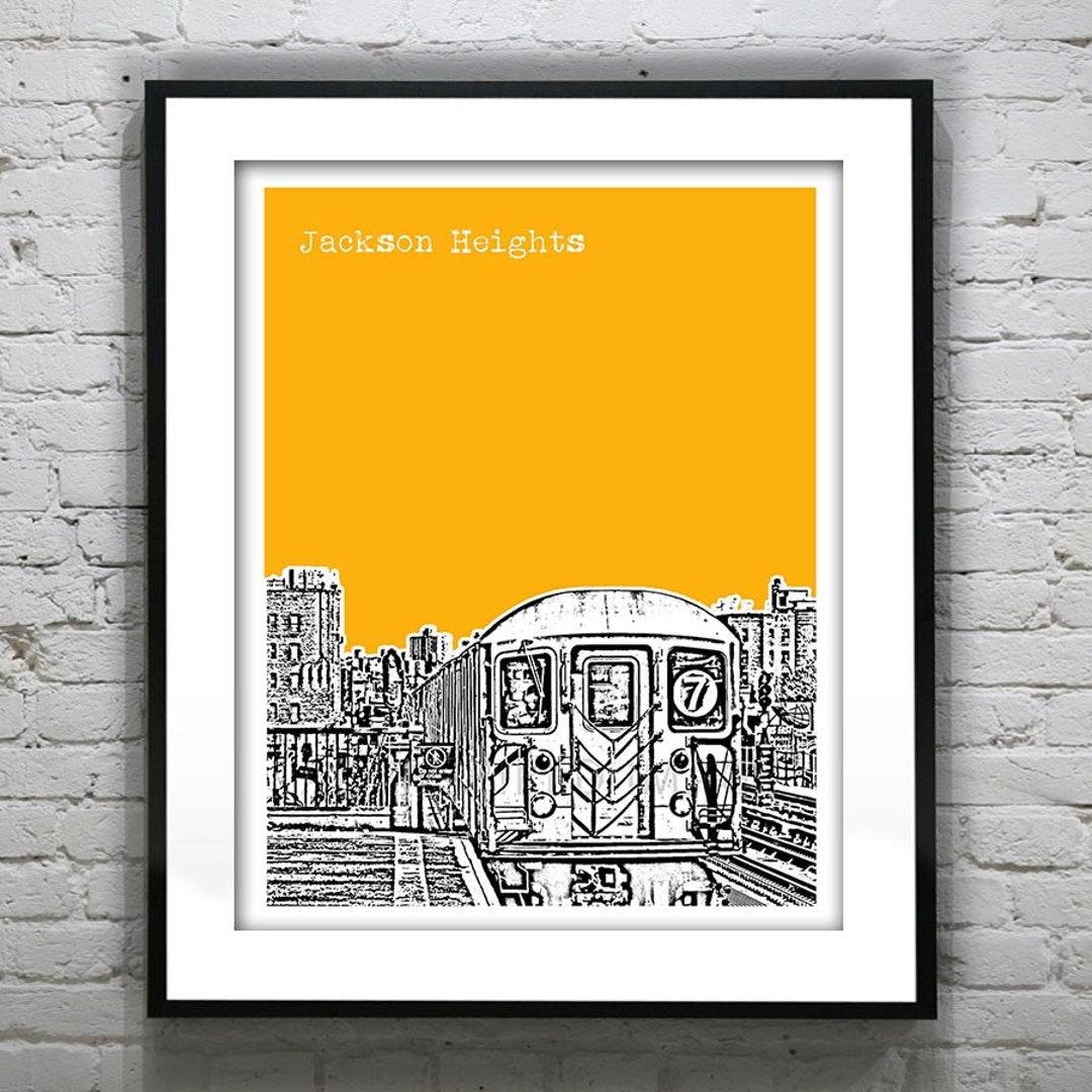 Jackson Heights New York Skyline Art Print Poster Queens Number 7 Train ...