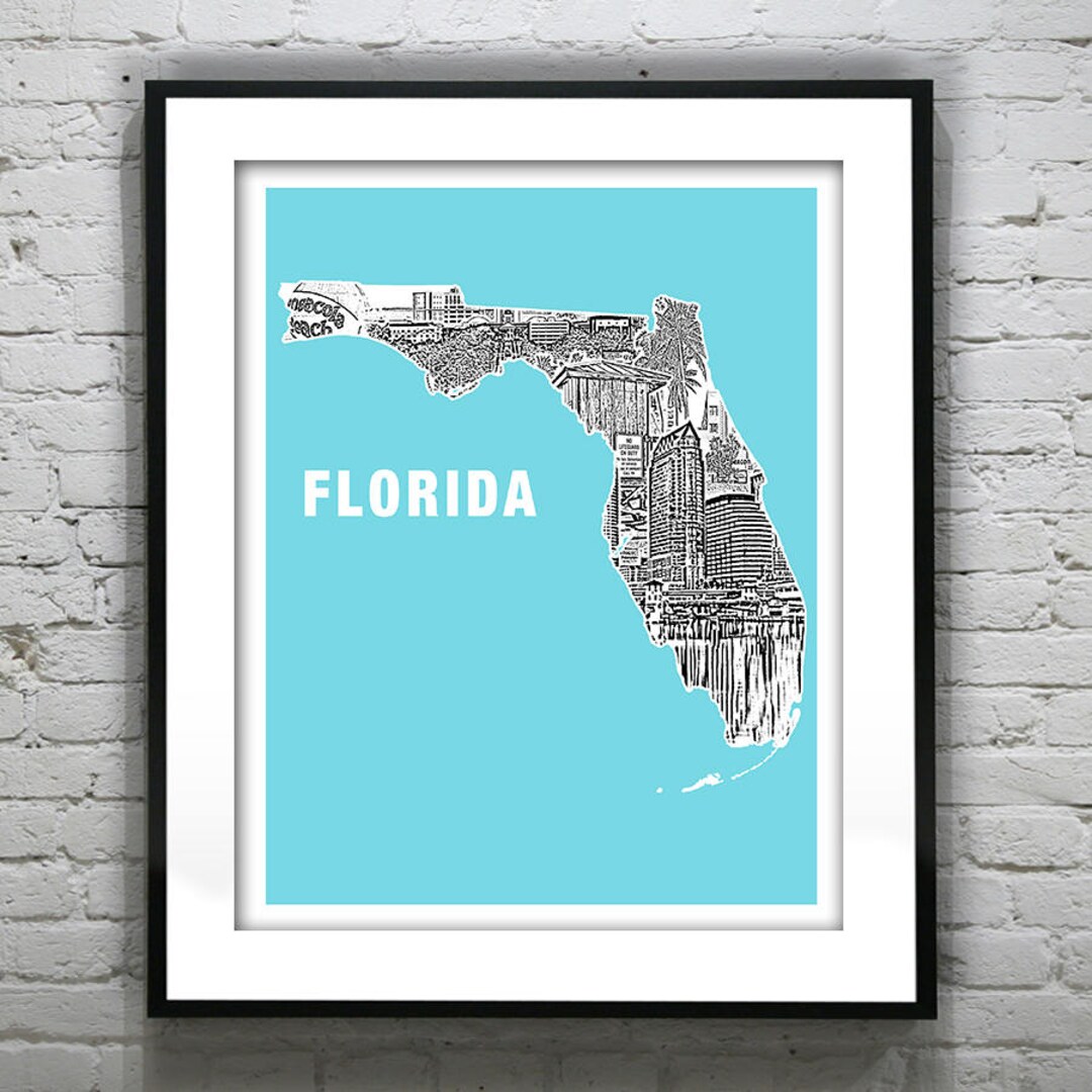 Florida State Map Poster Art Print Florida FL - Etsy