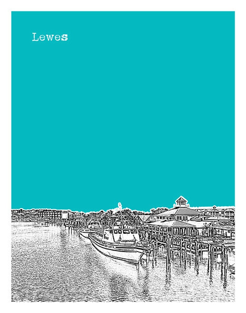 Lewes Delaware Poster Art Print Skyline DE Lewes Canal Version - Etsy