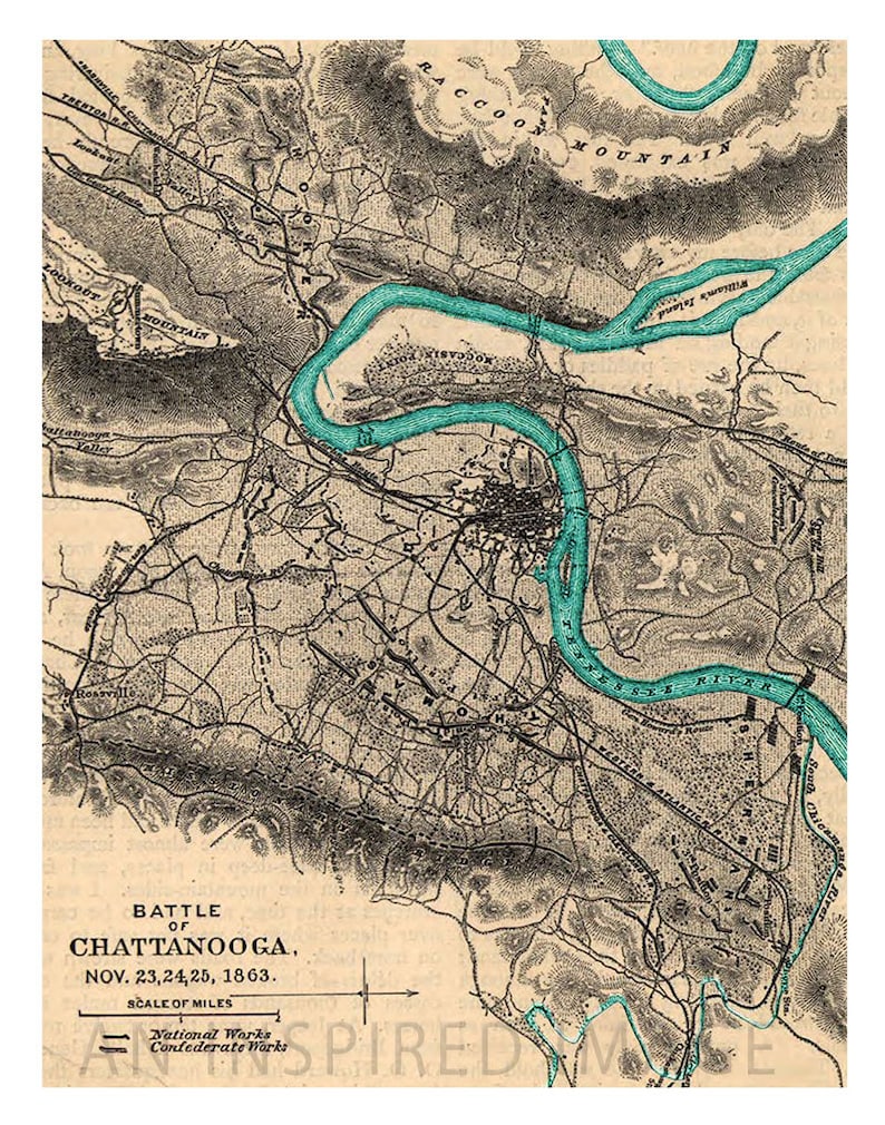 Chattanooga Tennessee Poster Art Print Old Vintage Map Item - Etsy