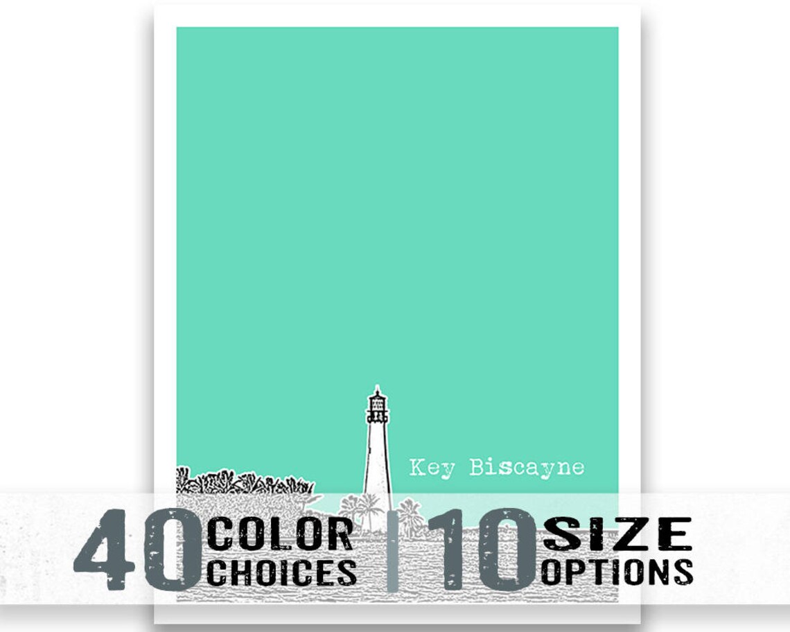 Key Biscayne Skyline Poster Art Print Florida Keys Miami | Etsy