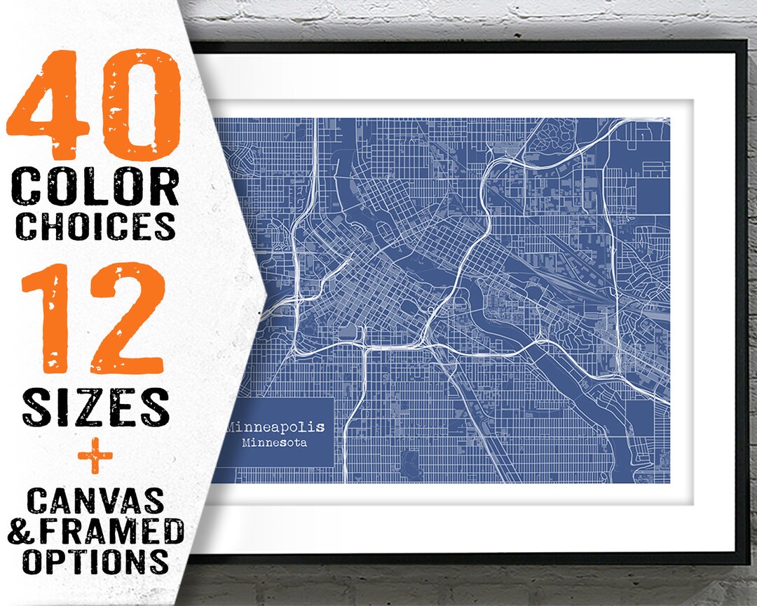 Minneapolis Minnesota Blueprint Map Poster Art Print Item T2959 - Etsy