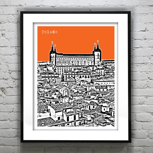 Toledo Spain Poster Alcazar of Toledo Art Print Skyline Item - Etsy