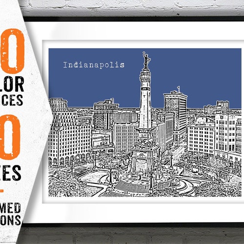 Indianapolis Poster Art Skyline Print Indiana Item T2656 - Etsy