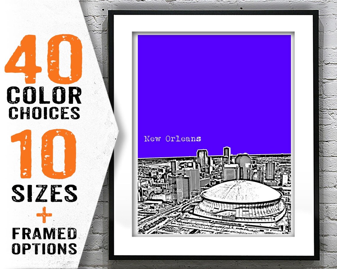 New Orleans Superdome Skyline Poster Art Louisiana Print Item - Etsy