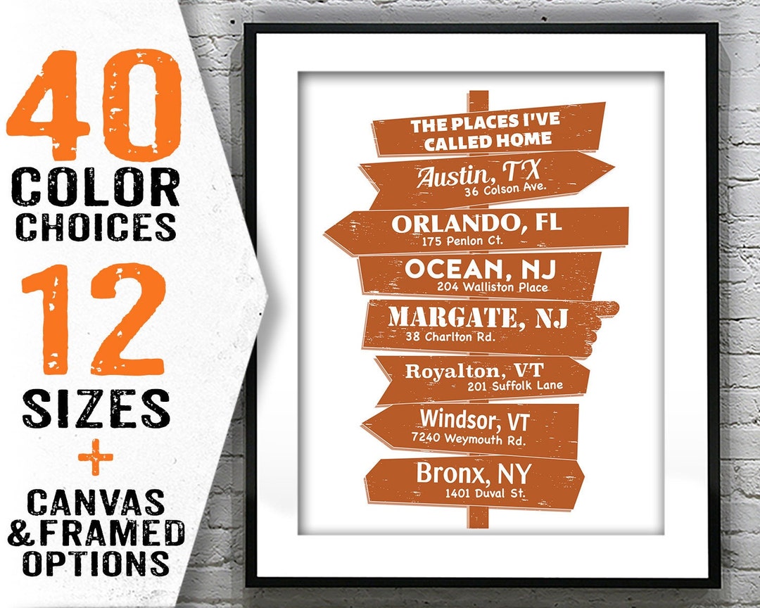Personalized Places I've Called Home Signpost Travel Poster - Custom ...