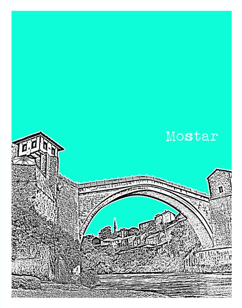 Mostar Bosnia Skyline Poster Art Print - Etsy