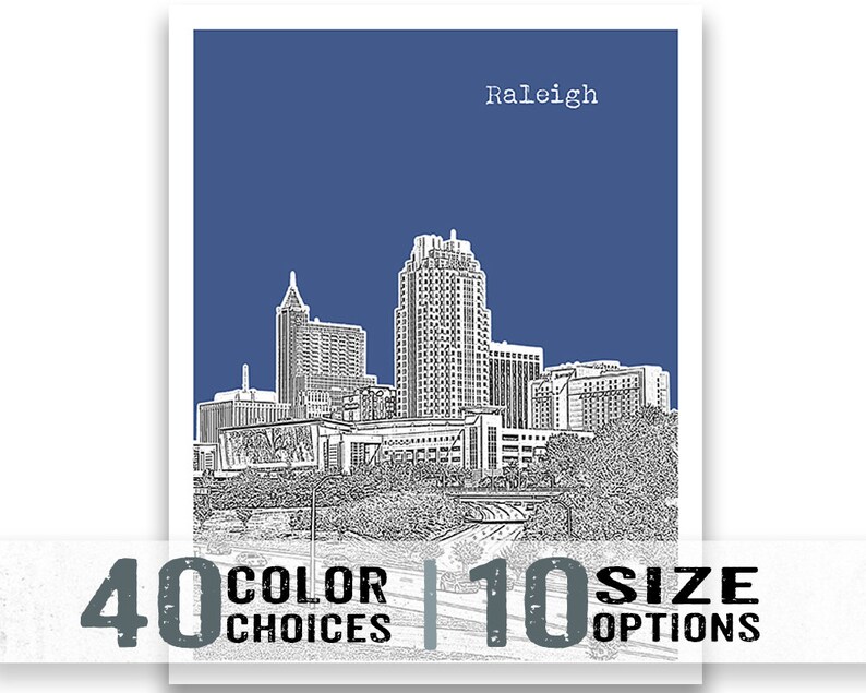Raleigh Skyline Poster Art Print North Carolina NC Item T1412 - Etsy