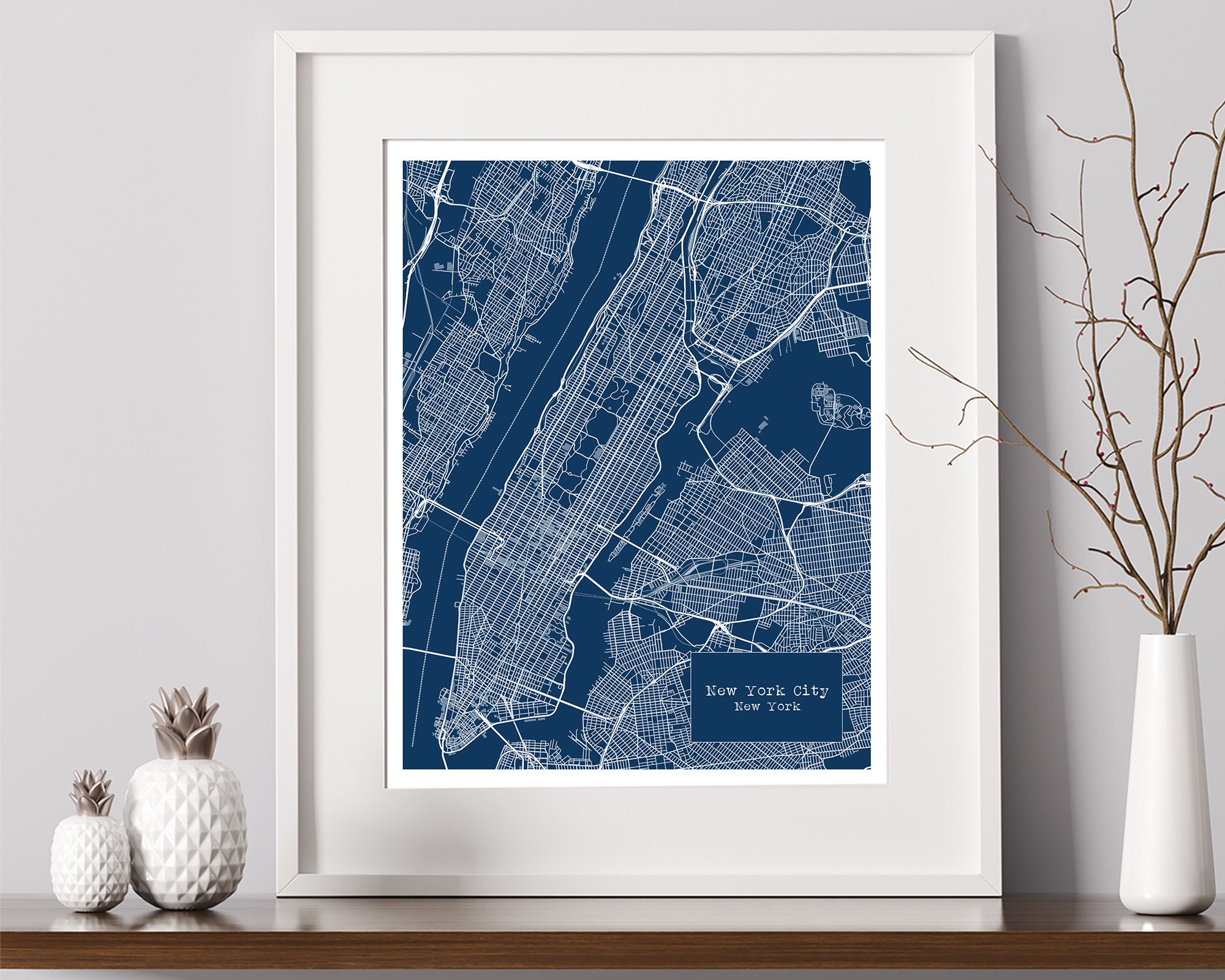 New York City Blueprint Map Poster Art Print Manhattan Item | Etsy