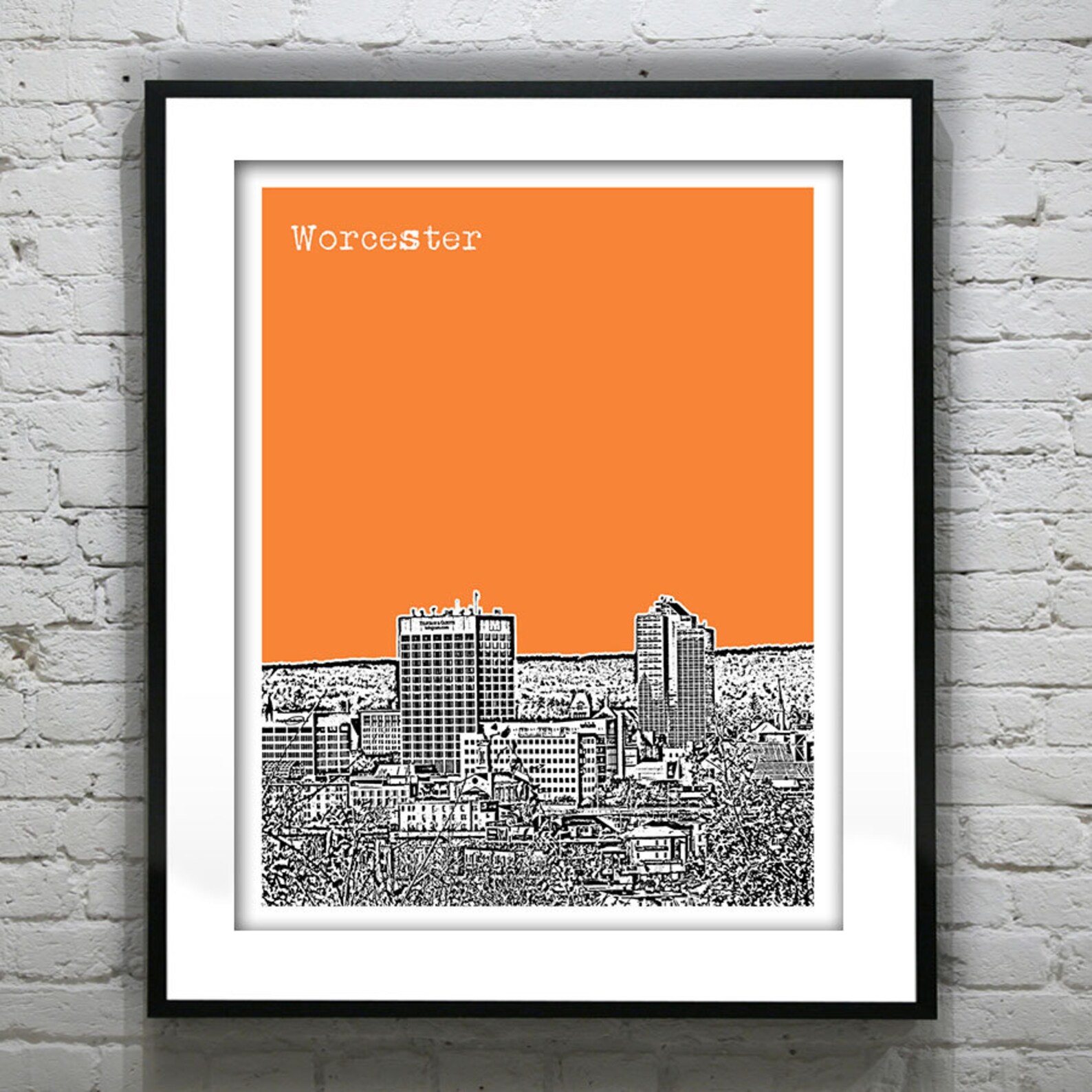 Worcester Massachusetts City Skyline Poster Art Print Downtown ...