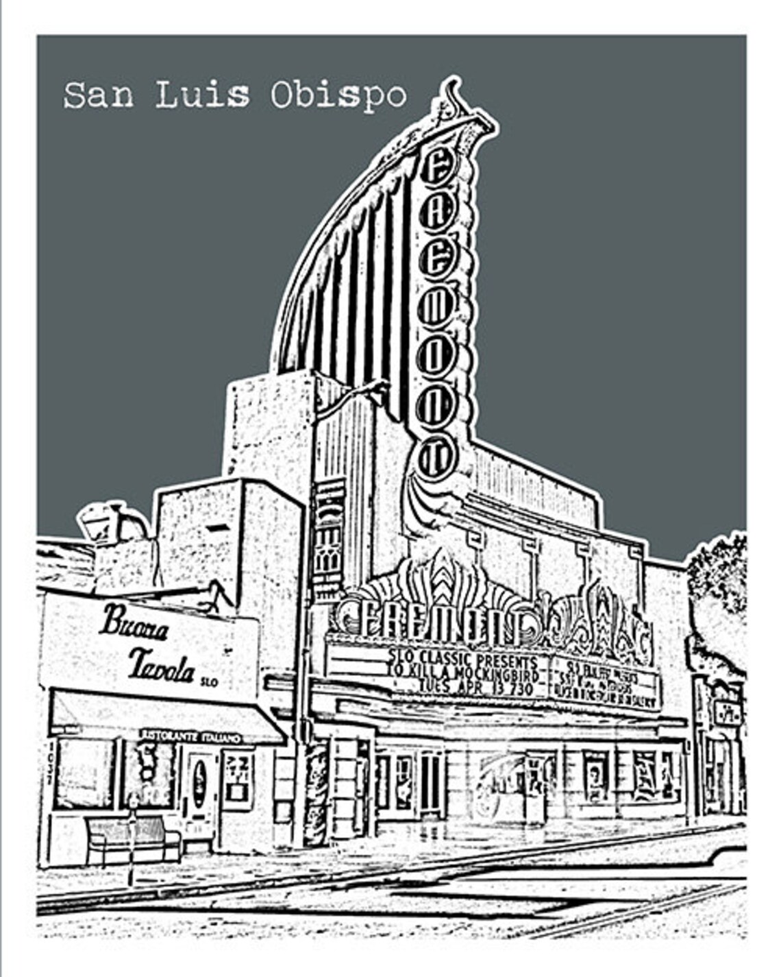 San Luis Obispo Skyline Poster Art Print California CA | Etsy