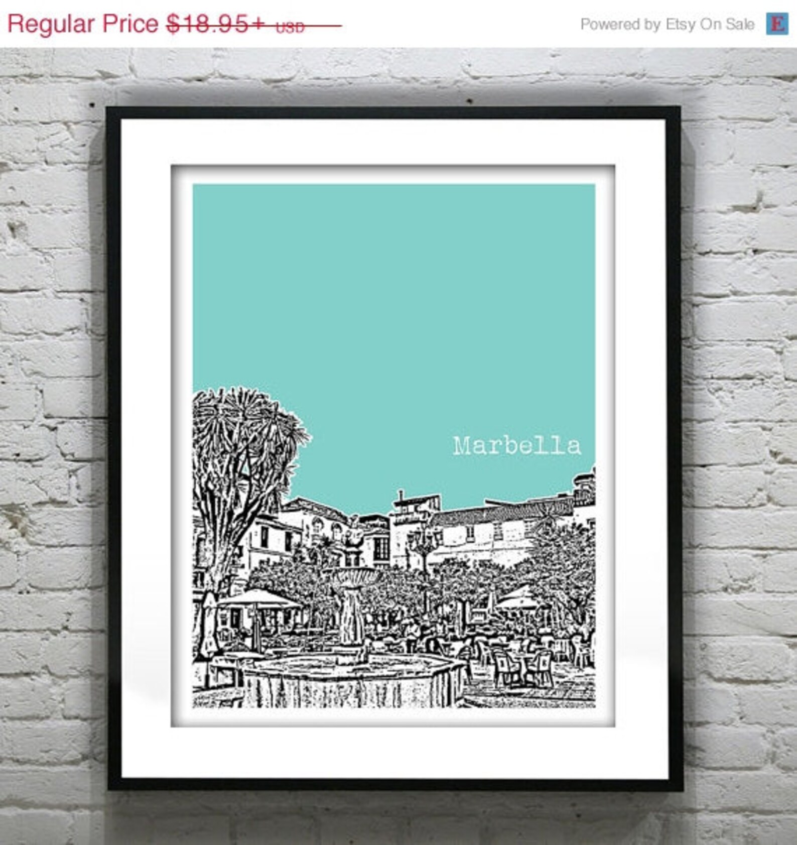 Marbella Spain Poster Art Print City Skyline Orange Square Item T4918 ...