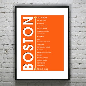 Boston T Orange Line Poster Art Print Back Bay Forest Hills Malden ...