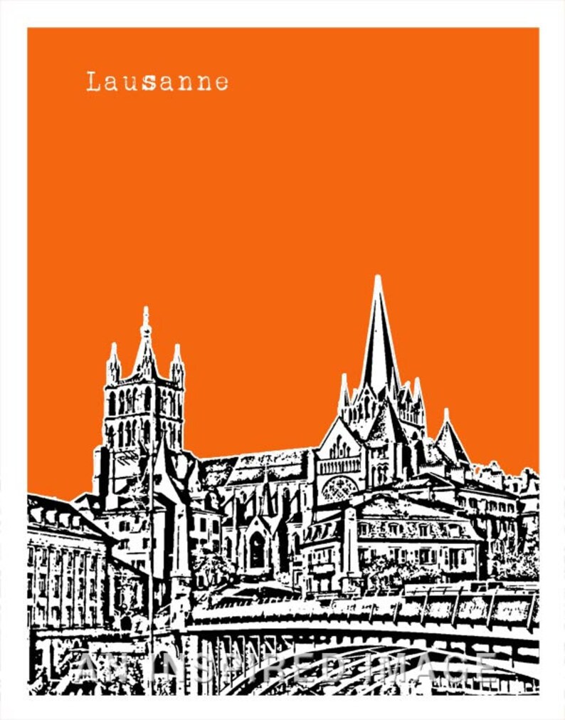 Lausanne Switzerland Poster Art Print Lausanne Cathedral Skyline - Etsy