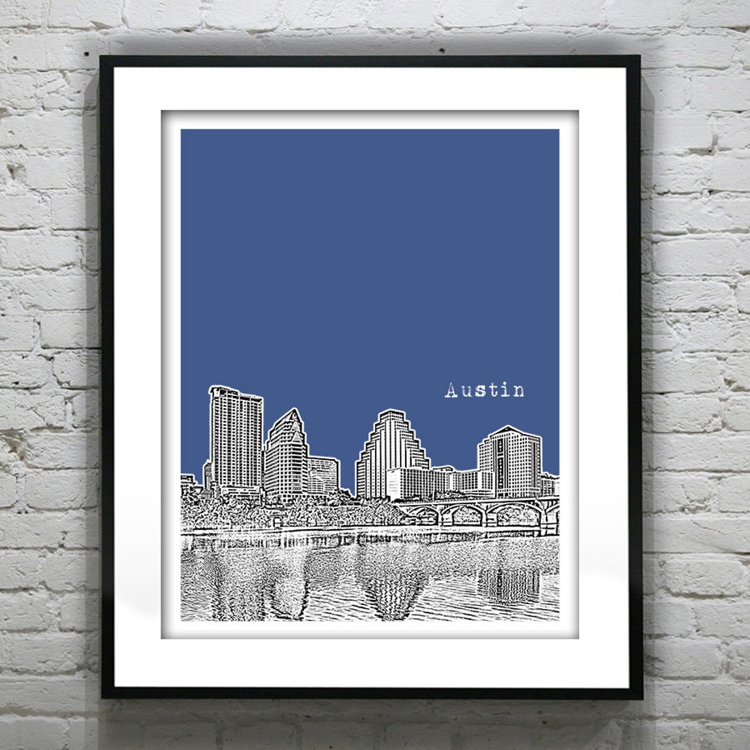 Austin Texas Poster Skyline Art Print Austin Texas TX Item T2200 - Etsy