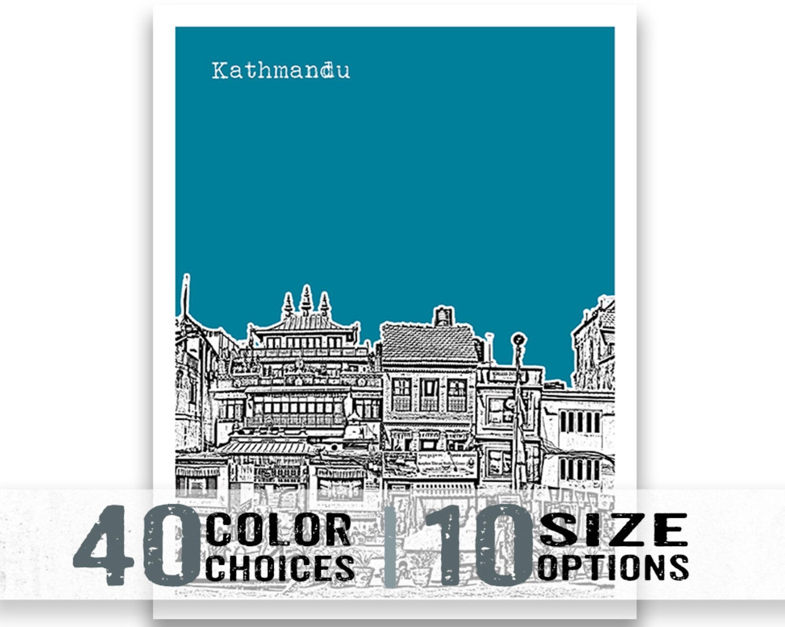 Kathmandu Nepal Poster Art Print Skyline Buildings Around Boudha Stupa ...