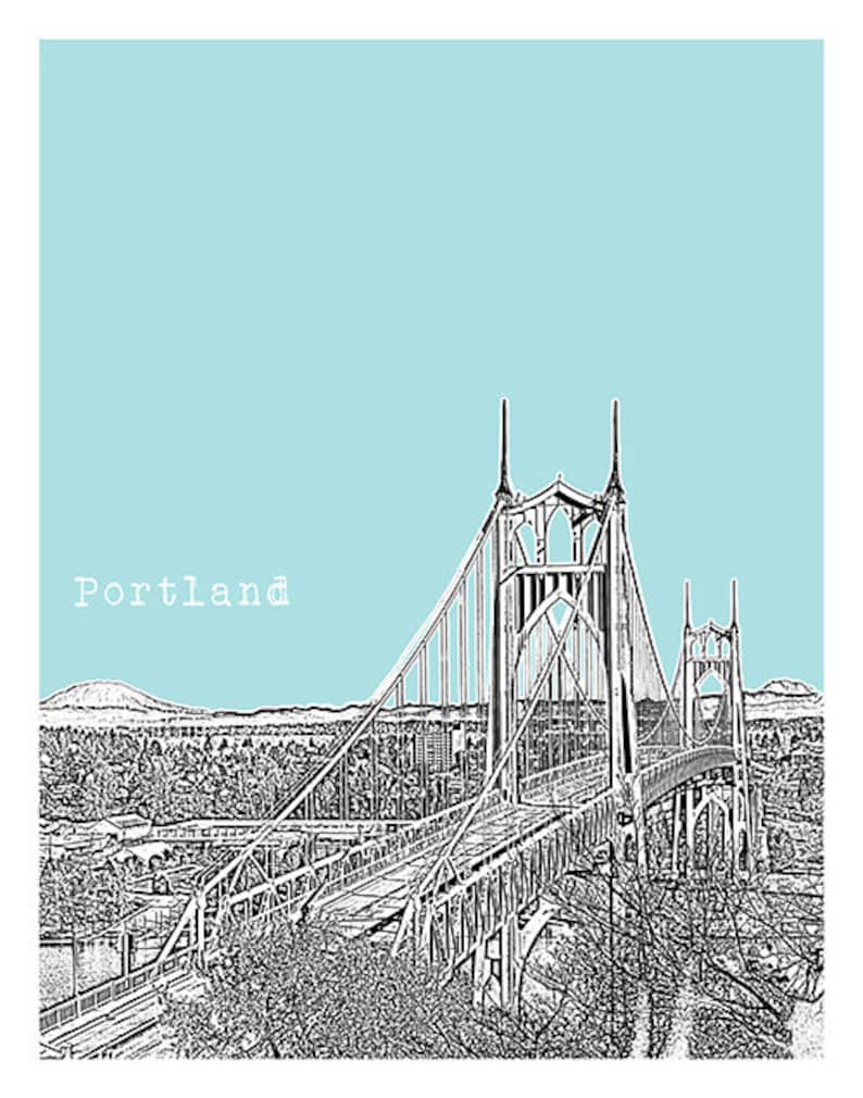 Portland Oregon Skyline Poster Art Print Oregon OR St. - Etsy
