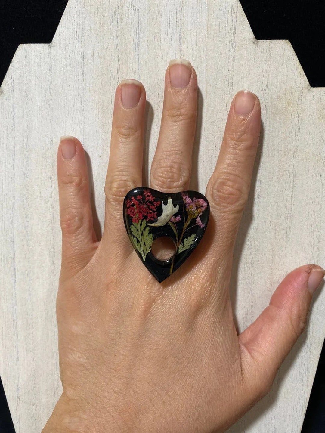 Muskrat Jawbone Pressed Flower Planchette Ring, Halloween Costume ...