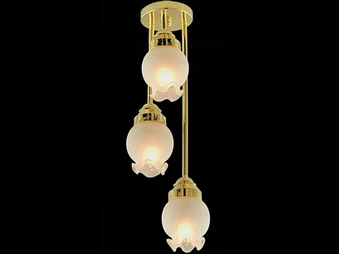 12th Scale Dolls House Lighting Three Drop Frosted Floral Shade Ceiling ...