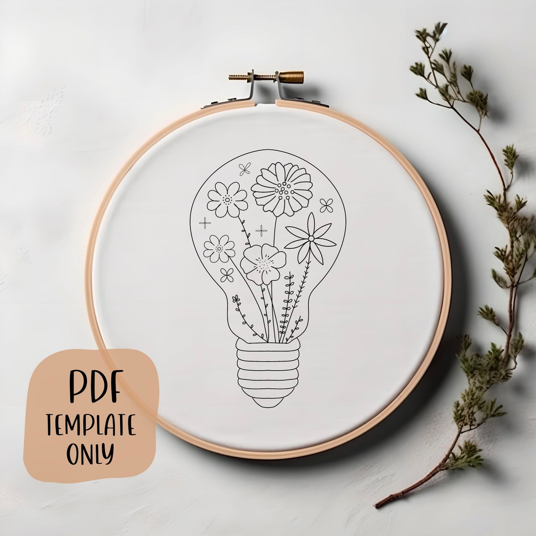 Light Bulb Embroidery Template Doodle Embroidery PDF Template DIY Hoop ...