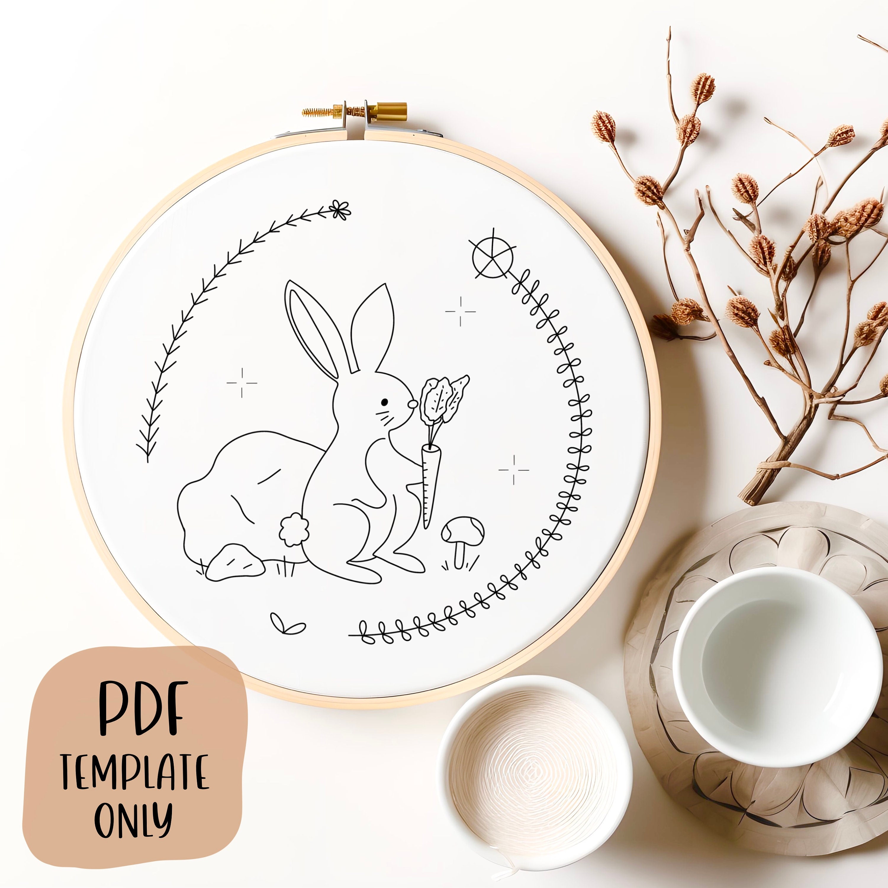 Bunny Hand Embroidery Template Cute Woodland Embroidery - Etsy
