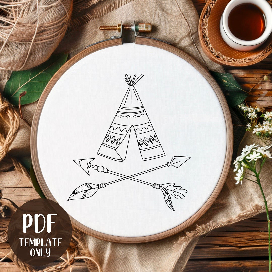 Boho Teepee Hand Embroidery Template - PDF Template - DIY Hoop Art ...