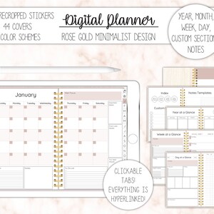 Rose Gold Undated Digital Planner With Hyperlinks - 4 Color Variations ...