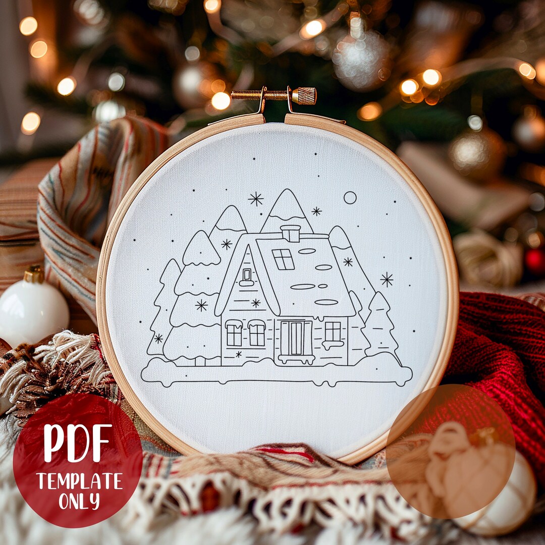 Snowy Winter House 2 Hand Embroidery Template - Winter Embroidery - DIY ...