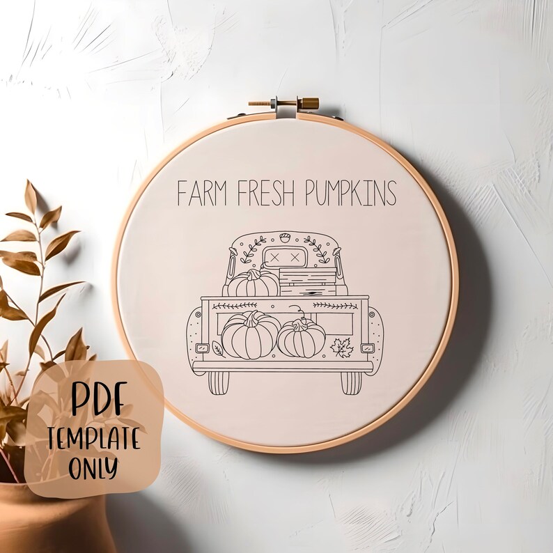 Fall Pumpkin Truck Hand Embroidery Template Autumn - Etsy
