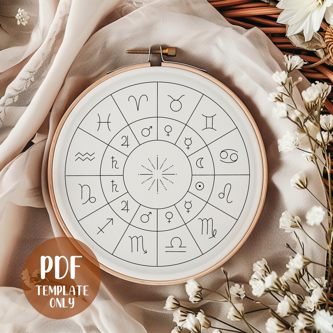 Zodiac Hand Embroidery Template - PDF Template - DIY Hoop Art - Witchy ...