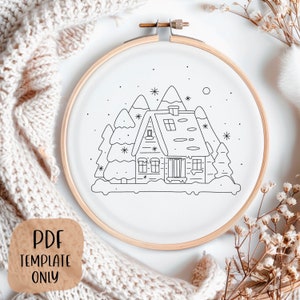 Snowy Winter House 2 Hand Embroidery Template - Winter Embroidery - DIY ...