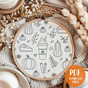 Fall Things Hand Embroidery Template - Fall Embroidery - DIY Hoop Art ...