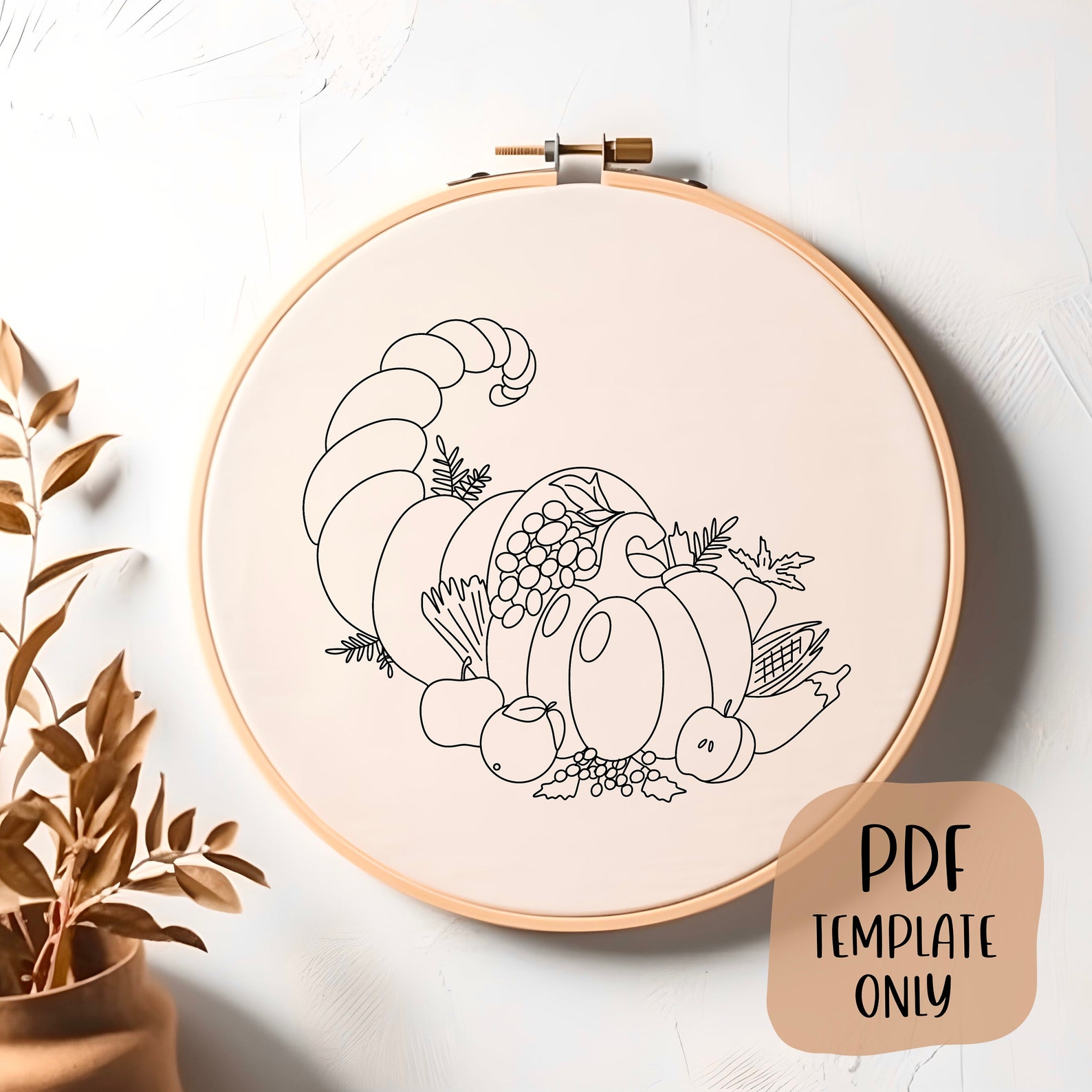 Cornucopia Hand Embroidery Template - Thanksgiving Embroidery - DIY ...