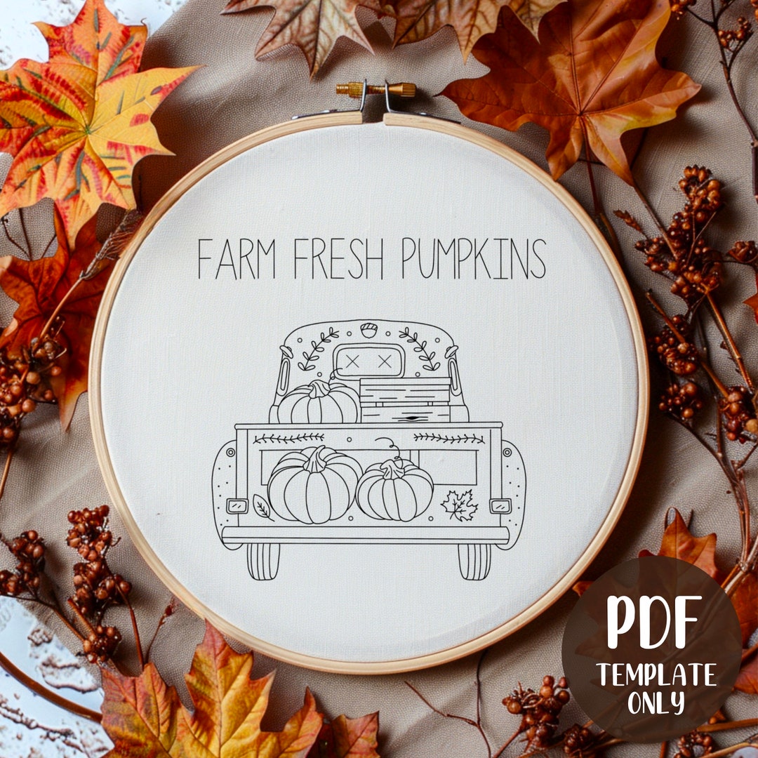 Fall Pumpkin Truck - Hand Embroidery Template - Autumn Embroidery - DIY ...