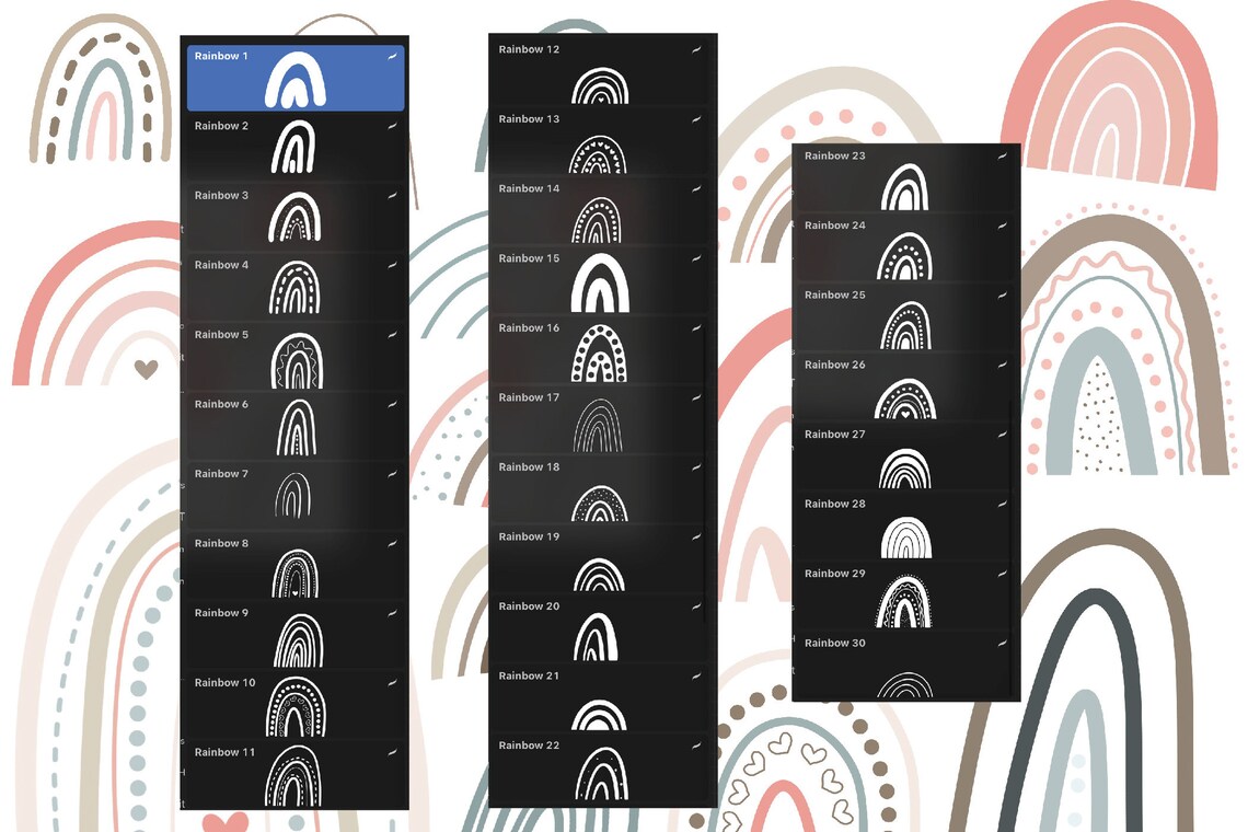 30 Procreate Rainbow Brush Set Boho Hand Drawn Rainbows - Etsy