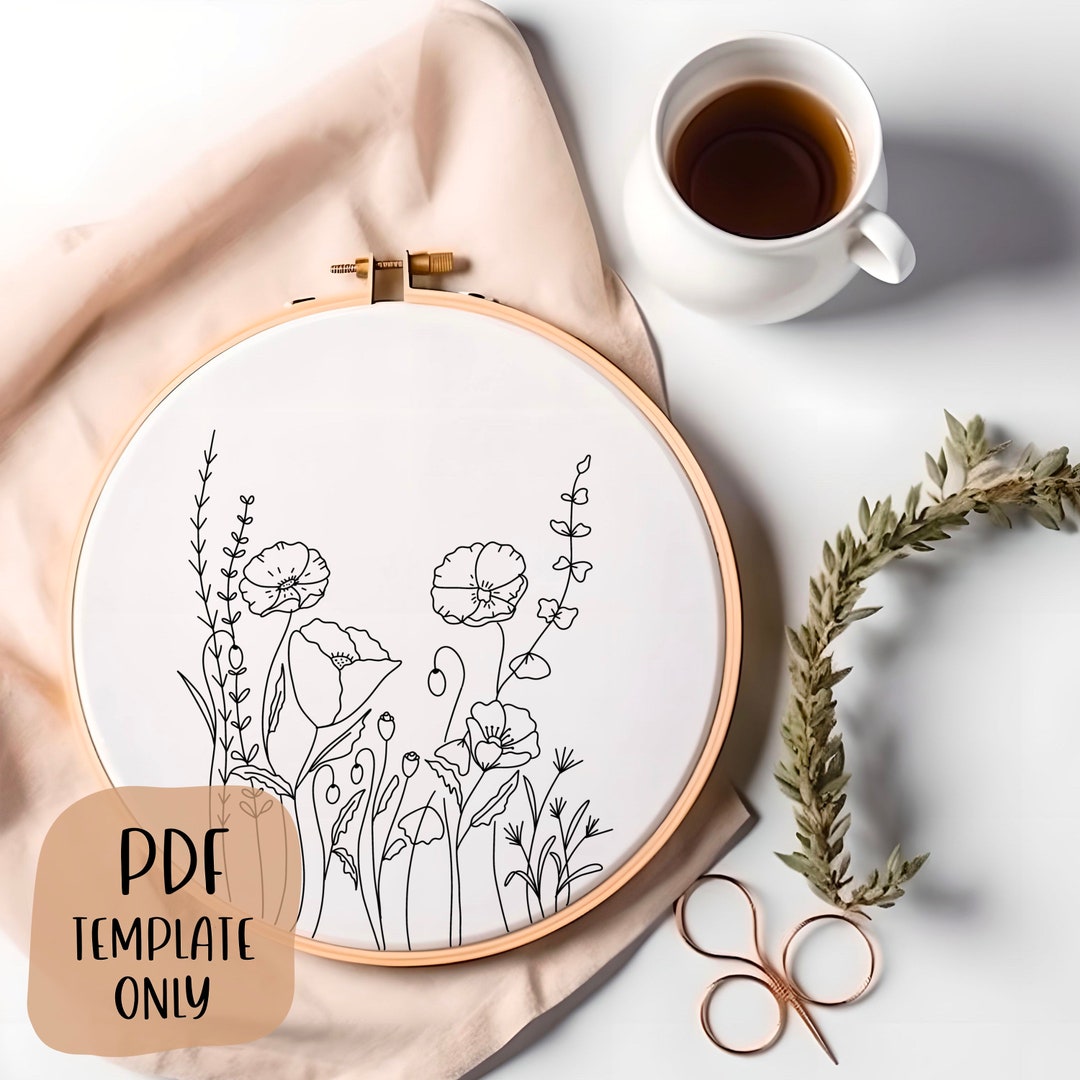 Flowers 2 Embroidery Template - Doodle Embroidery - PDF Template - DIY ...