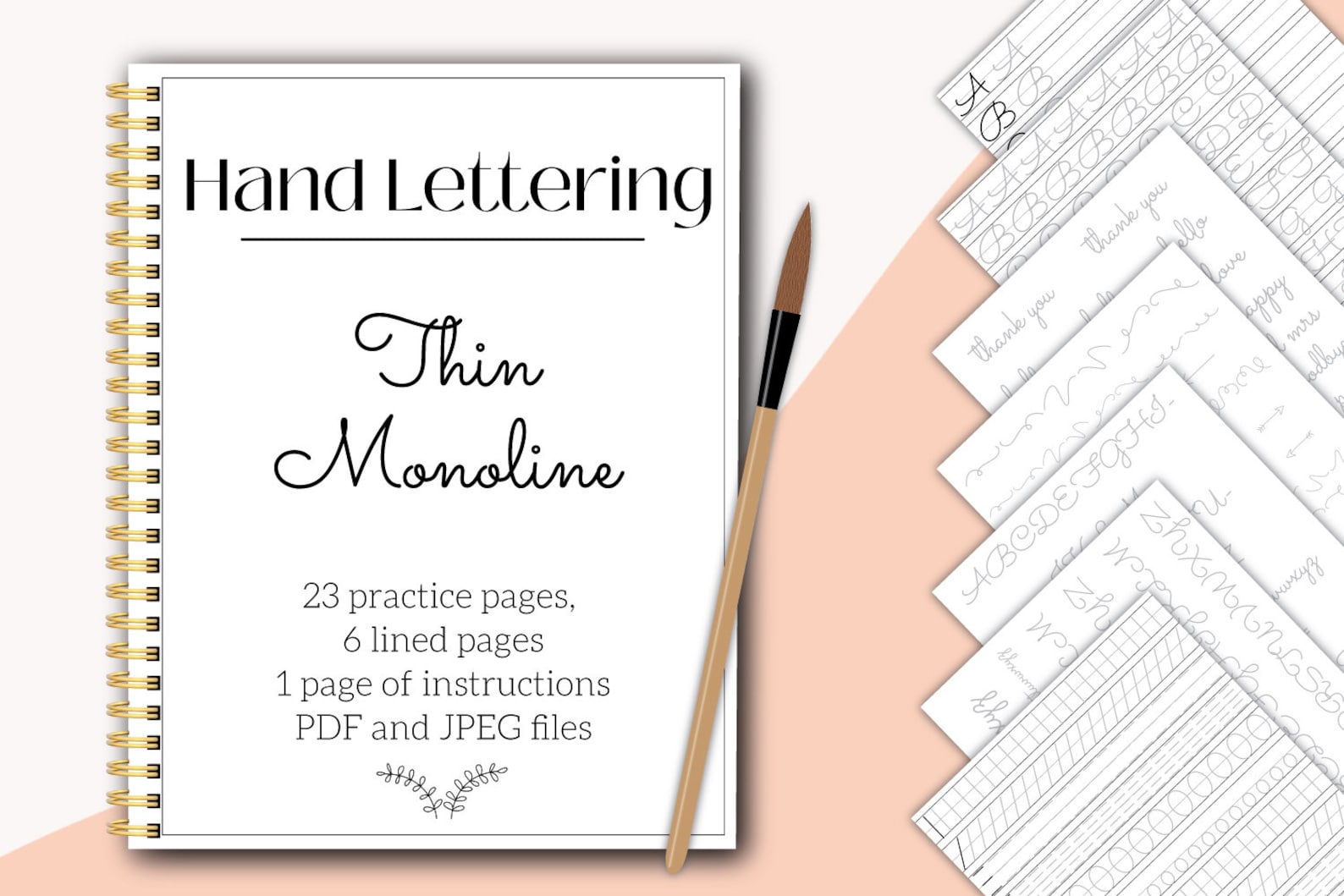 Thin Monoline Hand Lettering Worksheets Pdf and Jpeg Printable | Etsy