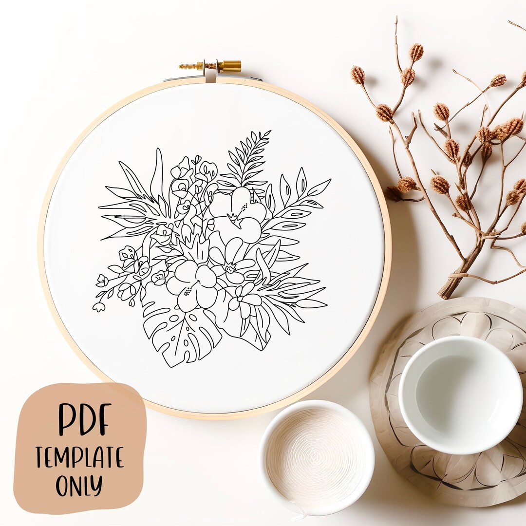 Flowers Embroidery Template - Doodle Embroidery - PDF Template - DIY ...