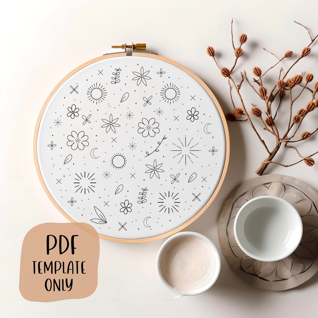 Floral Pattern Hand Embroidery Template - PDF Template - DIY Hoop Art ...