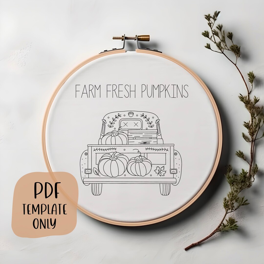 Fall Pumpkin Truck Hand Embroidery Template Autumn - Etsy
