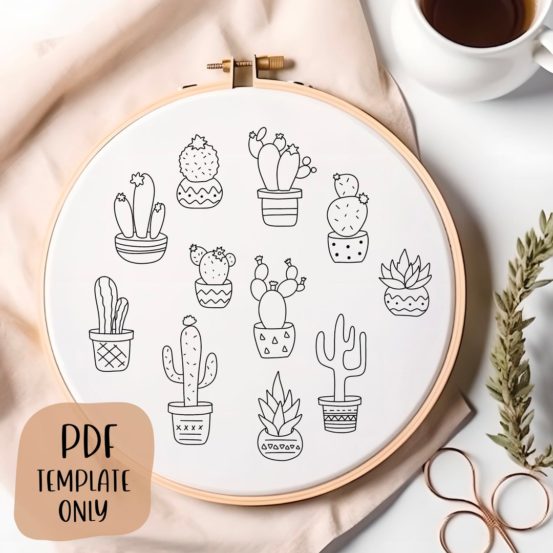 Succulents Embroidery Template - Doodle Embroidery - PDF Template - DIY ...